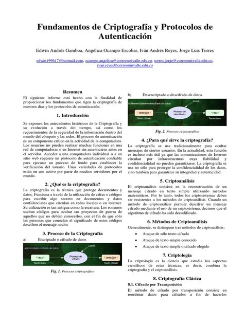 Informe Fundamentos De Criptografía Protocolos De Autenticacion Pdf