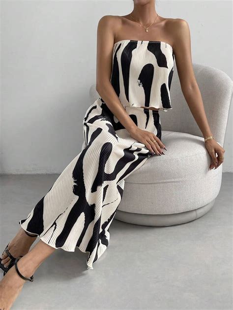 Shein Privé Graphic Print Tube Top And Skirt Shein Usa