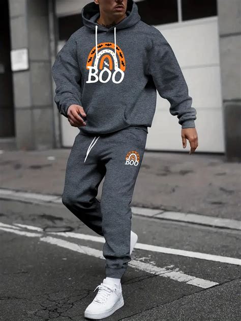 Mens Tracksuit Halloween Rainbow Boo Print Hooded Temu New Zealand