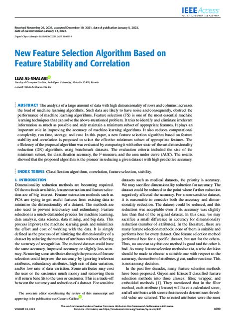 Pdf New Feature Selection Algorithm Based On Feature Stability And