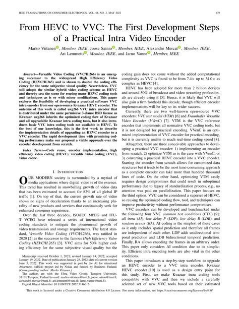 PDF From HEVC To VVC The First Development Steps Of A Practical Intra Video Encoder