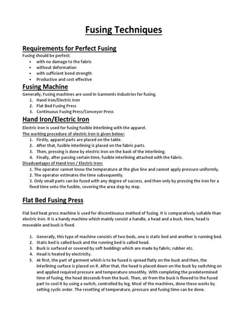Lecture 7 Fusing Techniques Numberingandbundling Pdf Textiles Temperature