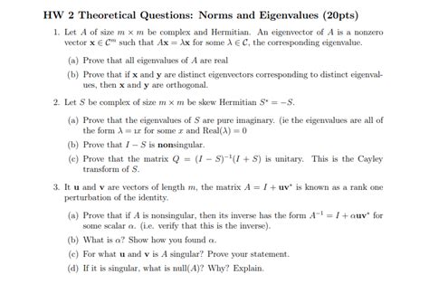 Solved HW 2 Theoretical Questions Norms And Eigenvalues Chegg Com