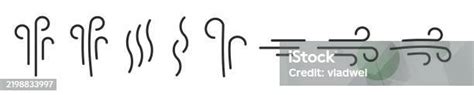 연기 배기 선 스트로크 예술 단순한 아이콘 세트 벡터 냄새 바람 공기 불다 그래픽 개요 얇은 선형 낙서 손으로 그린 흐름 돌풍 퍼프 만화 장난 뜨거운 증기 방귀 기호 기호