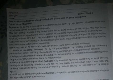 Pangalan Seksivon Iskor EsP 8 Week 5 Panuto StudyX