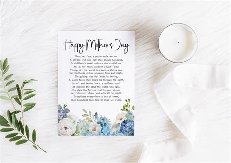 Mothers Day Poem Card Printable Mothers Day Floral Card Pdf Card
