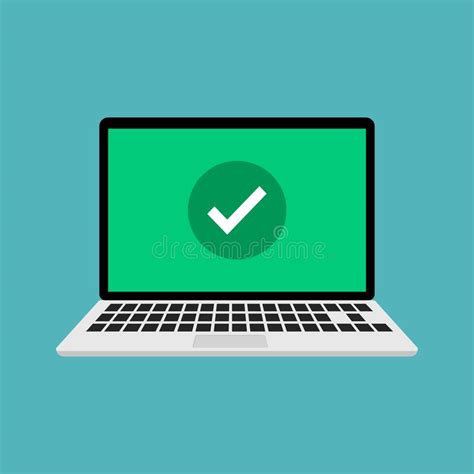 Laptop With Check Mark Window Vector Illustration Approved Tick In