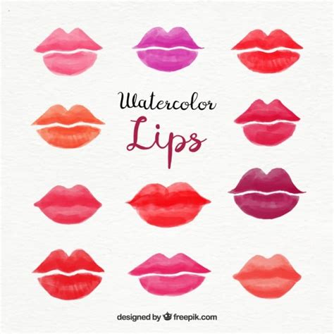 Lábios Aquarelas Pintadas Vetor Premium
