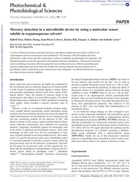 Pdf Mercury Detection In A Microfluidic Device By Using A Molecular