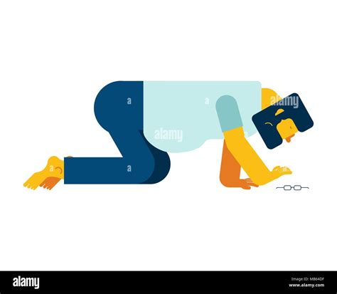 Man All Fours Search Glasses Vector Illustration Stock Vector Image
