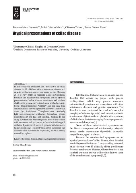 Pdf Atypical Presentations Of Celiac Disease