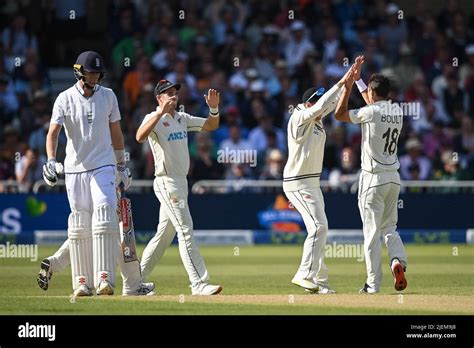 Trent Boult Of New Zealand Celebrates His Wicket With Team Mates During