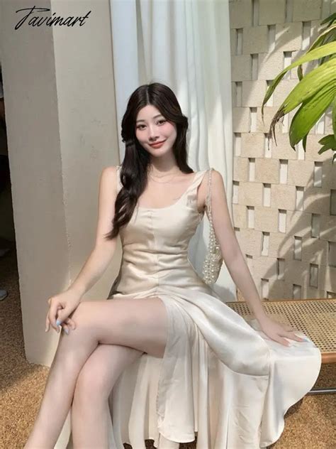 Tavimart Summer Women Long Satin Dress Sleeveless Sexy Backless Silk S
