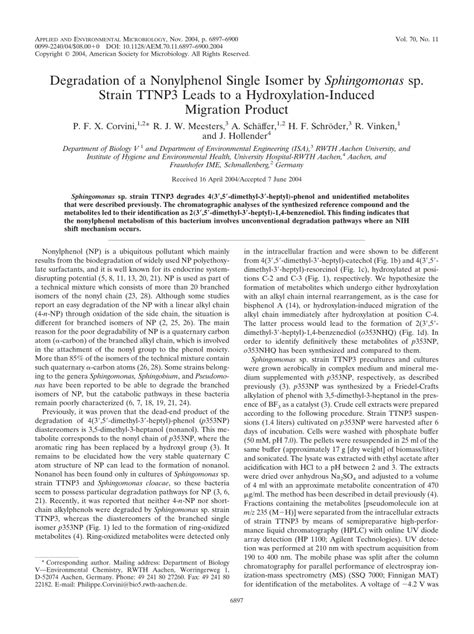 Pdf Degradation Of A Nonylphenol Single Isomer By Sphingomonas Sp Strain Ttnp3 Leads To A