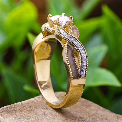 Jewelry By Johan Fossil And Meteorite Engagement Ring In Yellow Gold Military And First