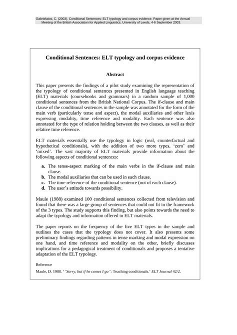 Pdf Conditional Sentences Elt Typology And Corpus C 2003 Conditional Sentences Elt