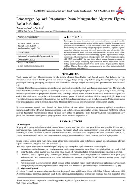 Pdf Perancangan Aplikasi Pengamanan Pesan Menggunakan Algoritma Elgamal Berbasis Android
