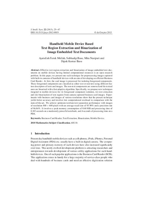 Pdf Handheld Mobile Device Based Text Region Extraction And Binarization Of Image Embedded