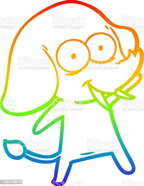 Dessin Au Trait Dégradé Arcenciel Dun Éléphant De Dessin Animé Heureux