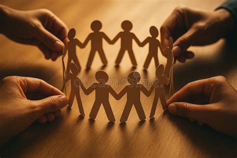 Hands Holding Paper Cutout People In A Circle Symbolizing Unity Teamwork Community Support