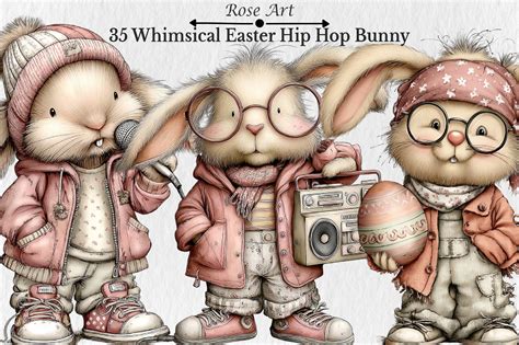 Whimsical Easter Hip Hop Bunny Clipart Graphic By Rose Art · Creative