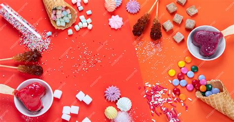 Premium Photo Mix Of Sweets And Candy With Sugar Spread And Written