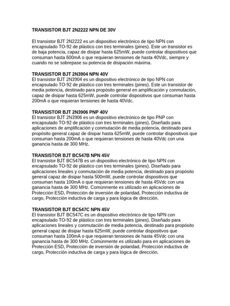 Tipos De Transistor Pdf Transistor De Unión Bipolar Transistor