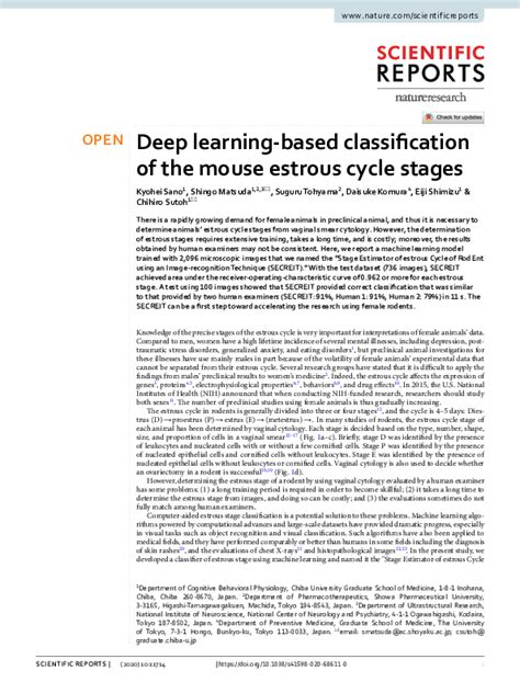 Pdf Deep Learning Based Classification Of The Mouse Estrous Cycle