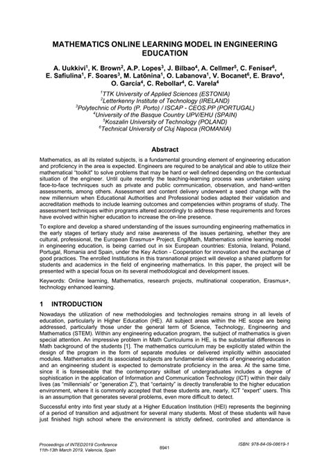 pdf mathematics online learning model in engineering education