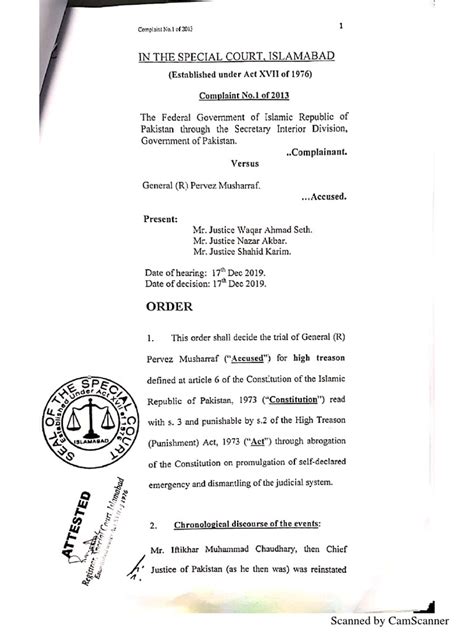 Pervez Musharraf Treason Case Detailed Judgement Pdf Violence