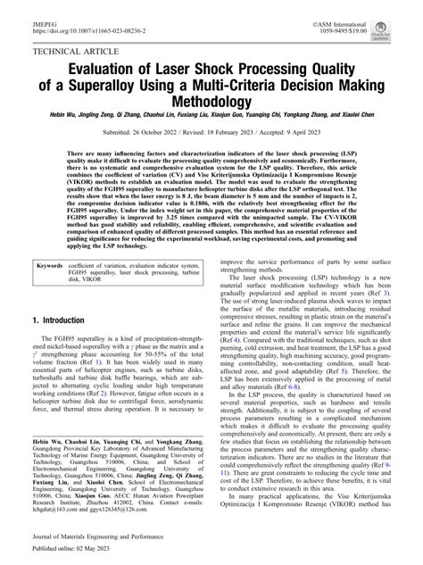 Pdf Evaluation Of Laser Shock Processing Quality Of A Superalloy Using A Multi Criteria