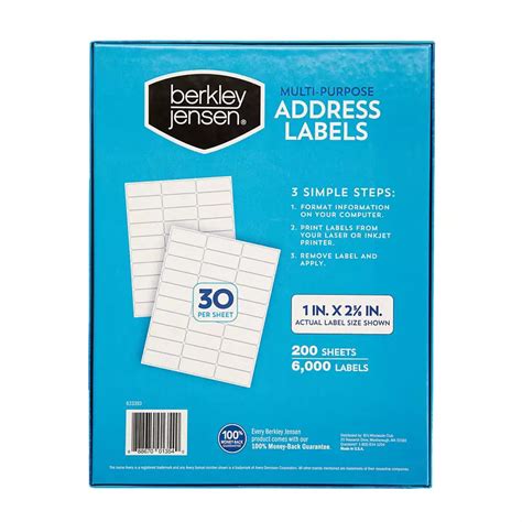 Berkley Jensen Multi Purpose Address Labels 6000 Ct Self Adhesive