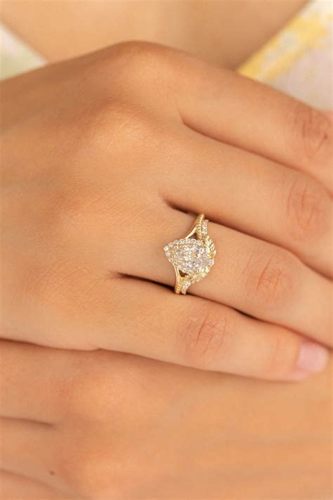 Lab Grown Diamond Engagement Ring Yellow Gold Halo Engagement Ring