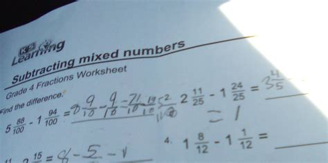 Solved Leaming Subtracting Mixed Numbers Grade Fractions Workshee Find The Difference Math