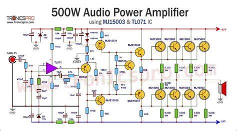 500w Amplifier Circuit Using Mj15003 And Tl071 Tronicspro