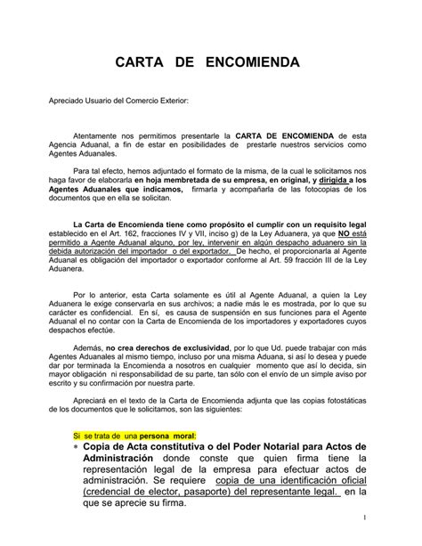 Carta De Instrucciones Al Agente Aduanal