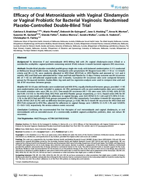 Pdf Efficacy Of Oral Metronidazole With Vaginal Clindamycin Or