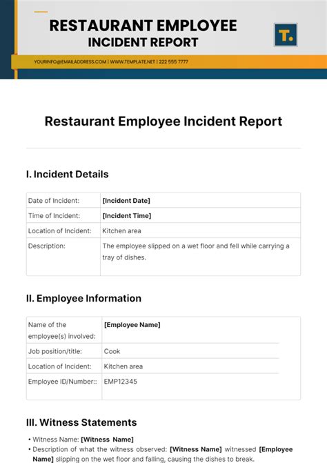 Free Restaurant Employee Incident Report Template To Edit Online
