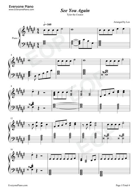 See You Again Tyler The Creator 钢琴谱文件（五线谱、双手简谱、数字谱、midi、pdf）免费下载