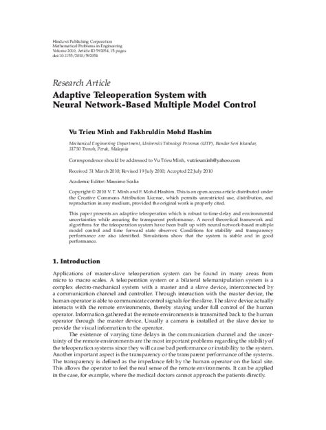 pdf adaptive teleoperation system with neural network based multiple