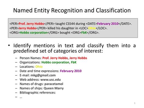 Ppt Cs544 Named Entity Recognition And Classification Powerpoint Presentation Id 9383191
