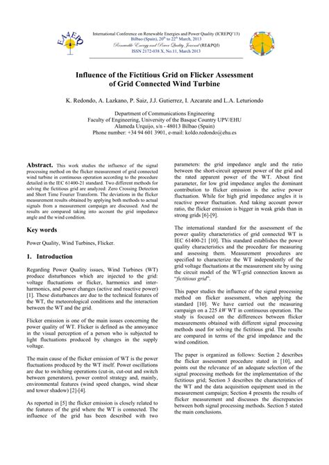 Pdf Influence Of The Fictitious Grid On Flicker Assessment Of Grid Connected Wind Turbine
