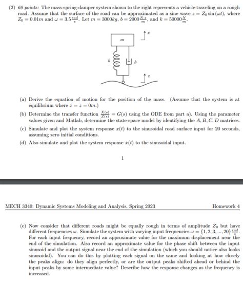 Solved 2 60 Points The Mass Spring Damper System Shown To