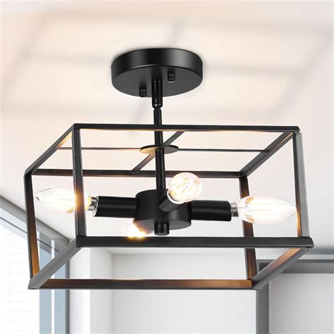 YELUFT Light Industrial Black Metal Square Ceiling Lamp Fixture Modern Farmhouse Rectangle
