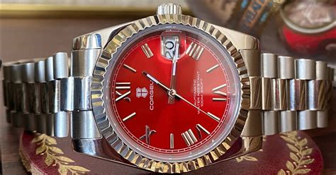 underrated rolex datejust homage watch by corgeut red dial with
