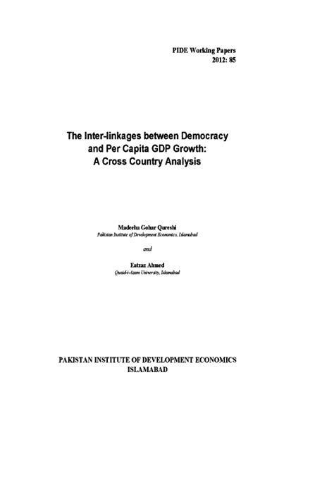 The Inter Linkages Between Democracy And Per Capita Gdp Growth A Cross