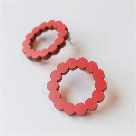 Sara Loop Stud Earrings Red Sustainable Gift Folksy