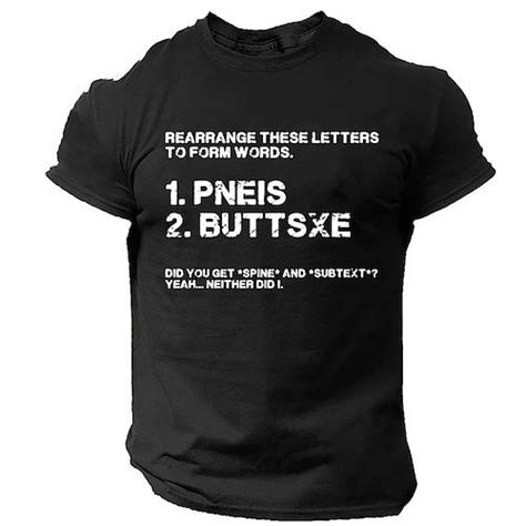 Homme Lettre T Shirt 100 Coton Manche Courte Graphique Chemise Noir