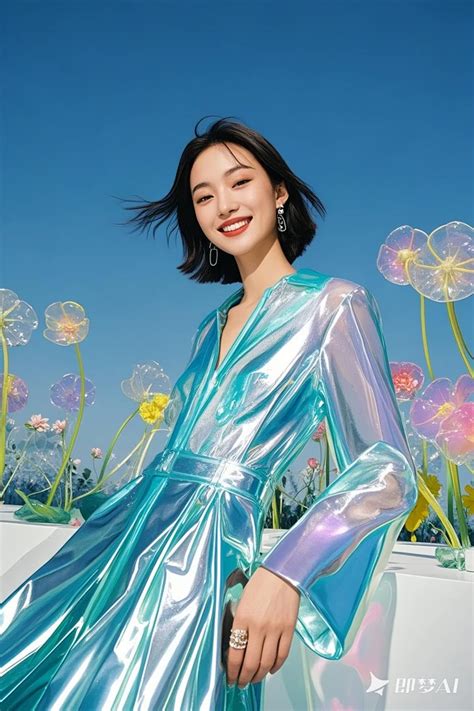 超现实主义，青色玻璃学，，未来主义风格，未来主义摄影，未来主义时尚杂志大片，轮廓光，明亮复古，复古未来主义，强对比，高饱和，背景蓝天，强烈反光，强烈金属反光 6 花瓣网