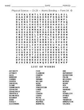 Atomic Bonding HS Physical Science Word Search Worksheet Form L